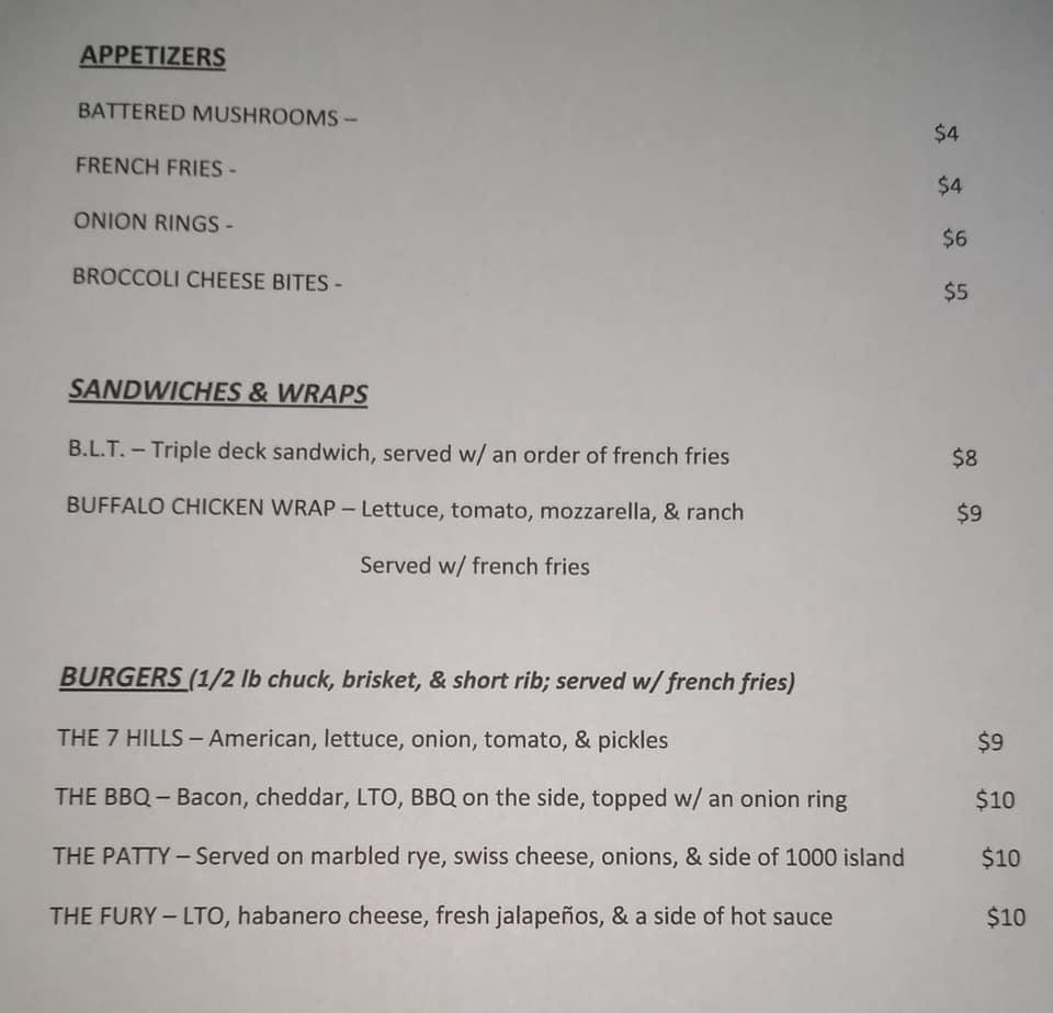 Menu at Seven Hills Tavern pub & bar, Seven Hills, Broadview Rd