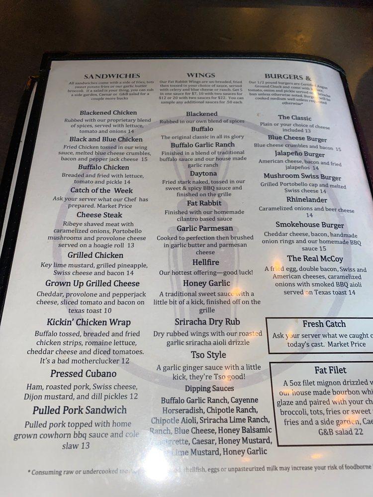 Menu at The Fat Rabbit Pub, Tampa