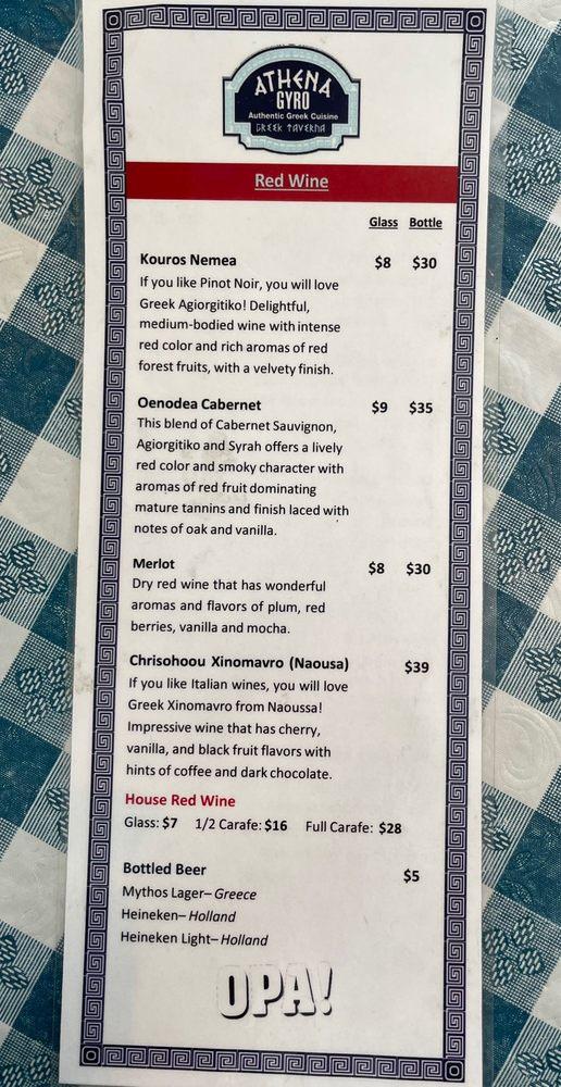 Menu at Athena Gyro restaurant, Lagrangeville
