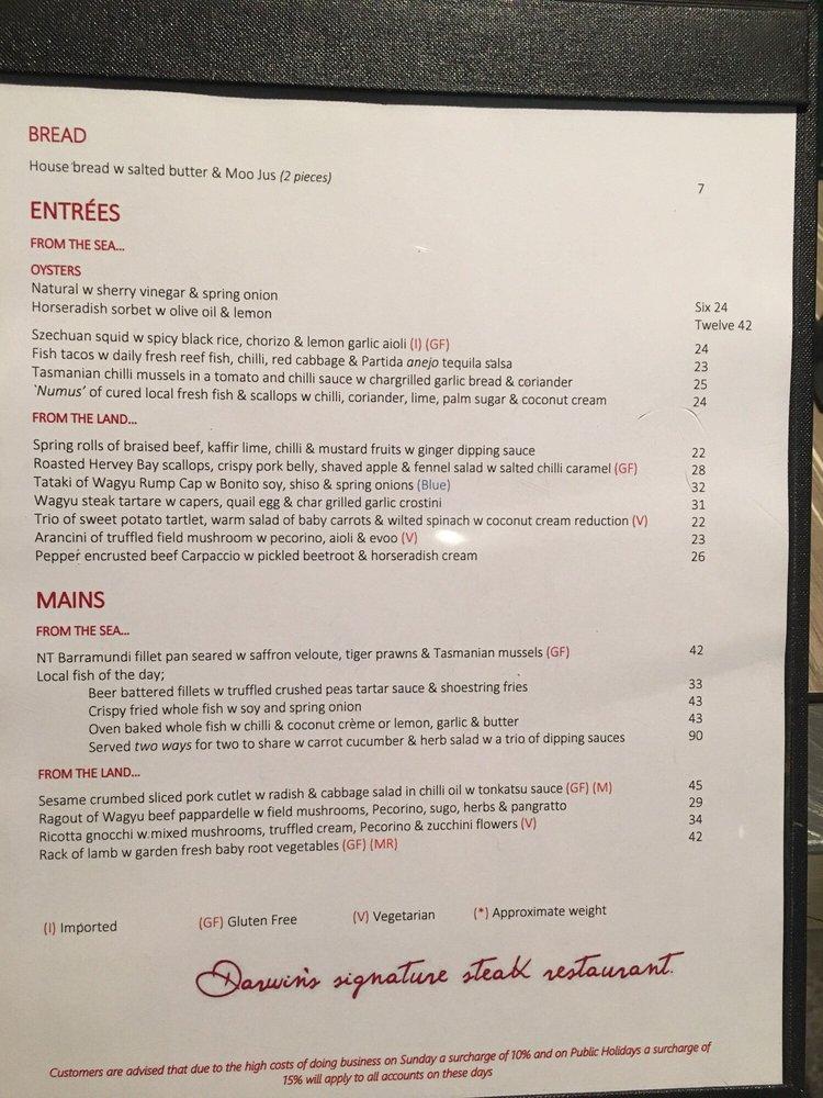 Menu at Char Restaurant, Darwin City