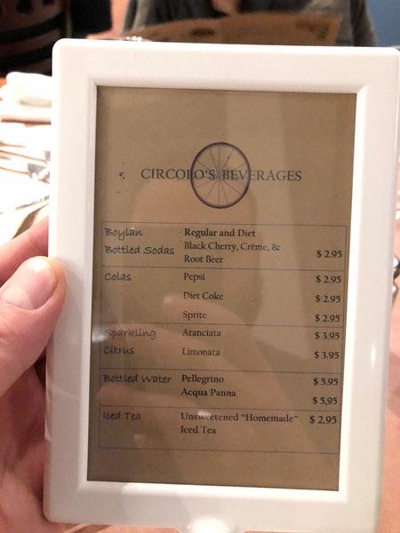 Menu at circolo pizzeria, Waldwick