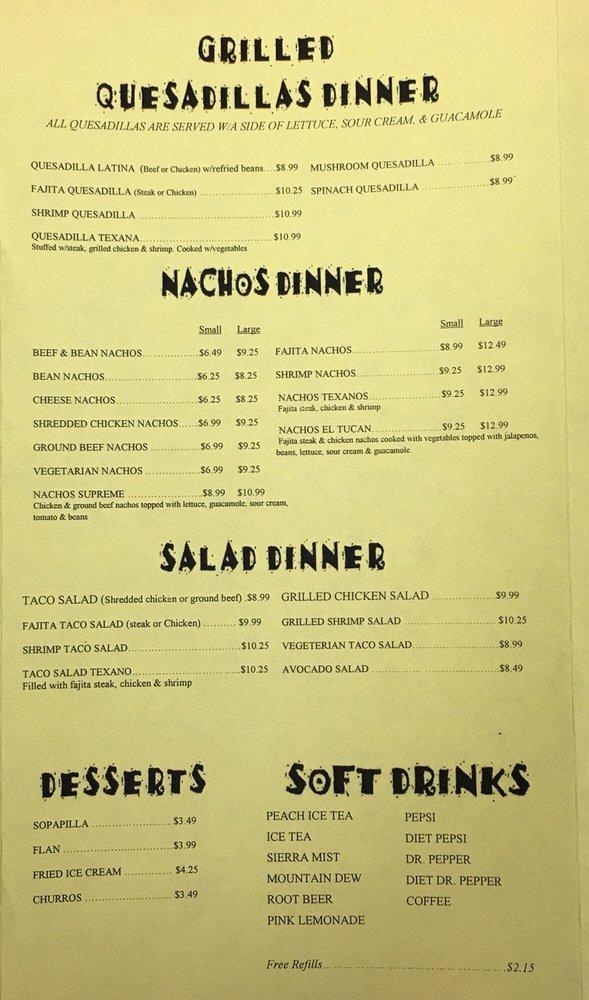 Menu at El Tucan restaurant, DeQuincy, W 4th St