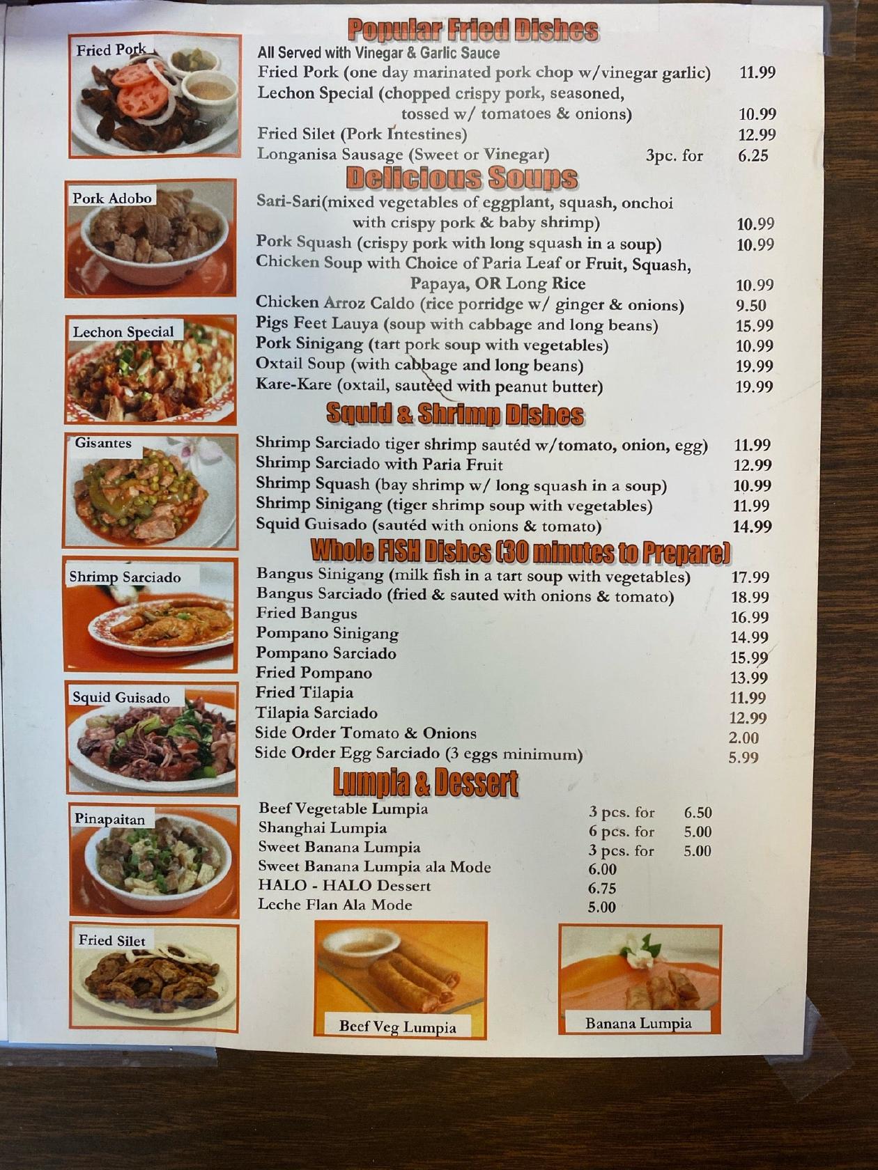 Menu at Elena's Restaurant, Waipahu, Tropicana Square Shopping Center