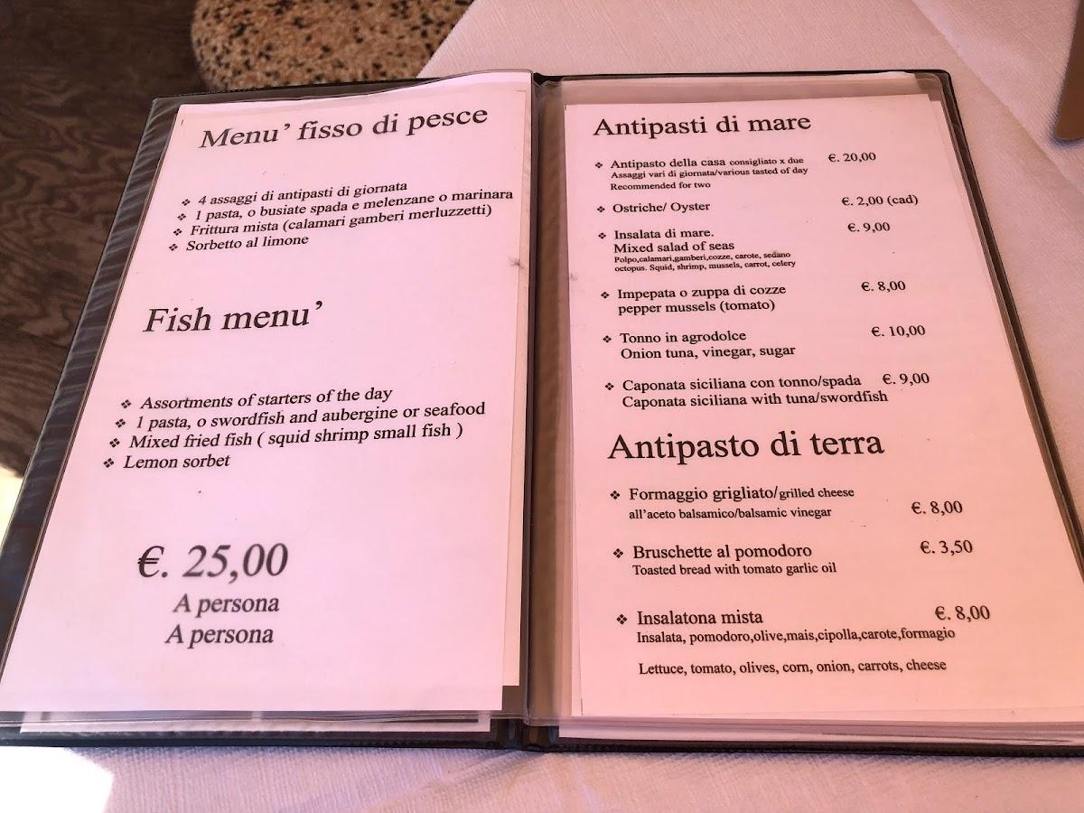 Menu da La Buona Forchetta ristorante, Balestrate