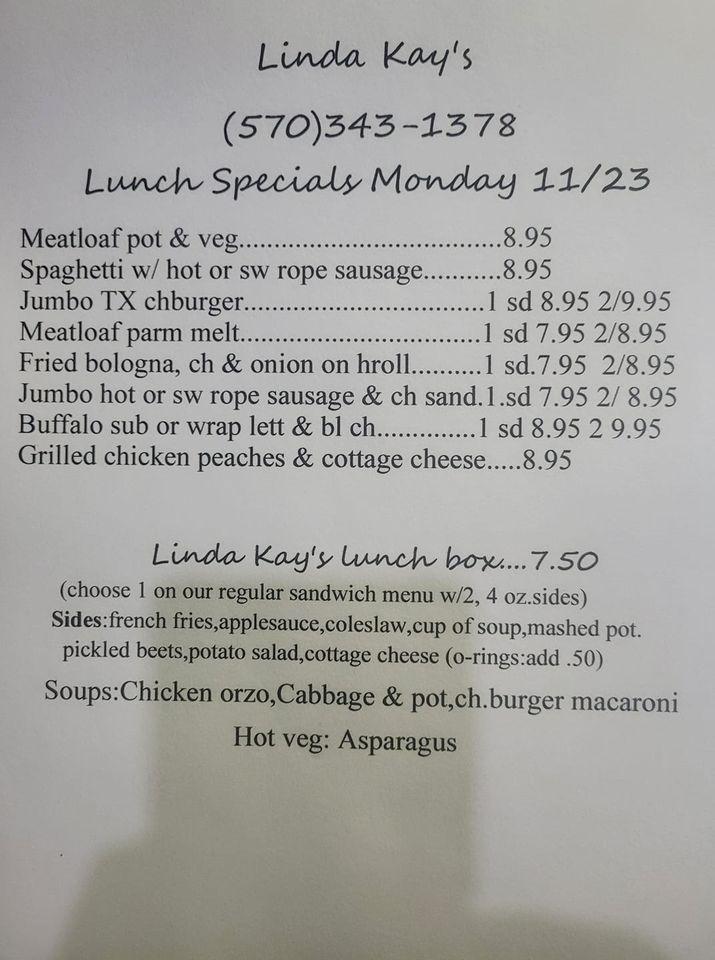 Menu at Linda Kay's Ole Green Ridge Diner restaurant, Scranton ...