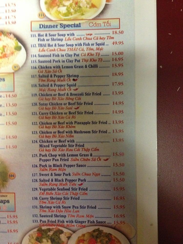 Menu at Minh Chau Restaurant, Calgary