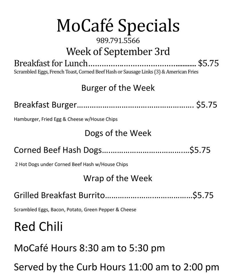 Menu at Mo Cafe, Saginaw