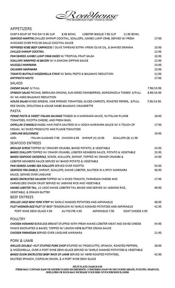 Menu at Roadhouse Cafe, Fort Myers