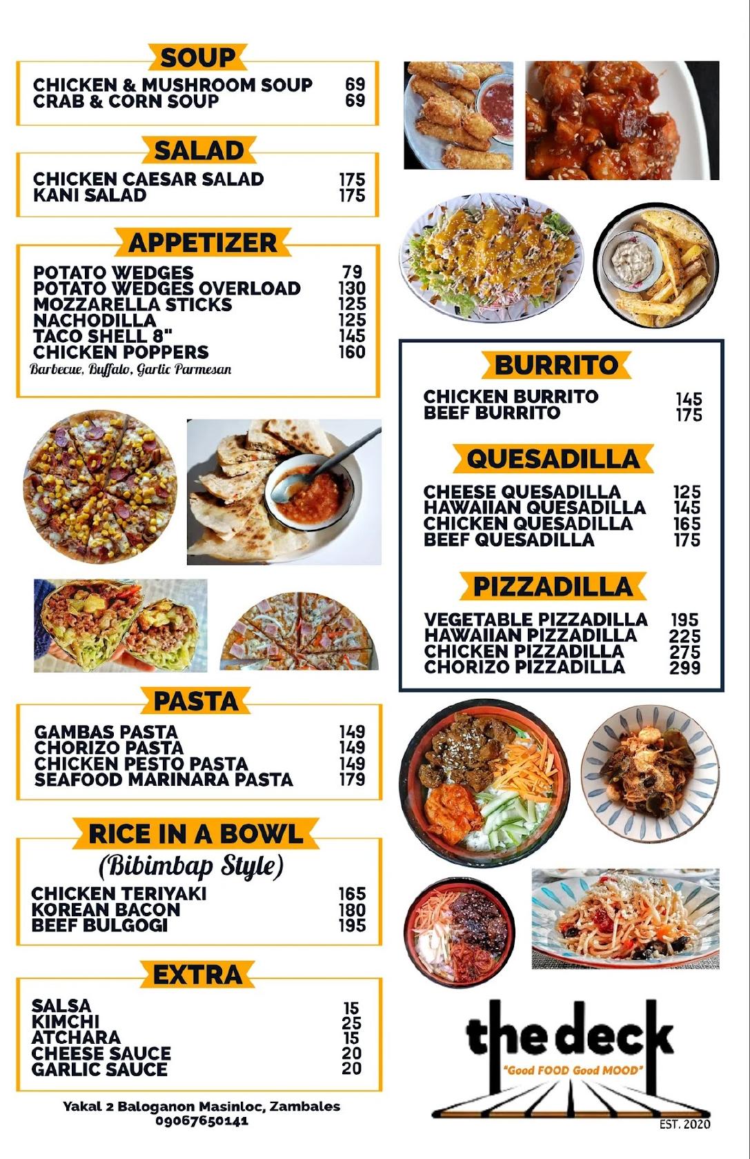Carta del restaurante THE DECK, Masinloc