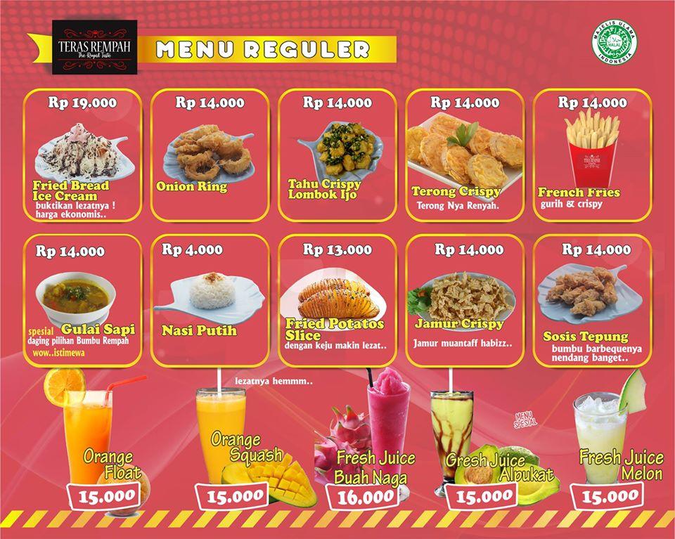 Menu at Teras Rempah restaurant, Jakarta, Telp 021-3102408