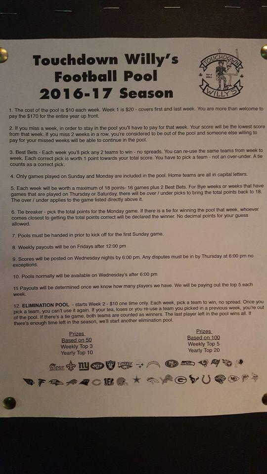 Carta del pub y bar Touchdown Willy's Tap & Grill, Smithville