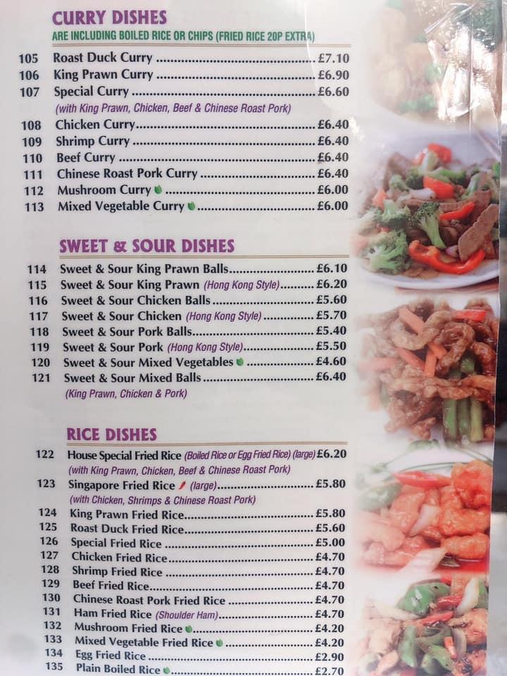 Menu at Wong's Chinese Take Away fast food, Salisbury