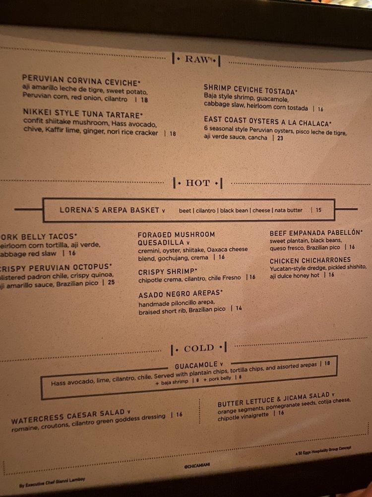Menu at CHICA Miami pub & bar, Miami