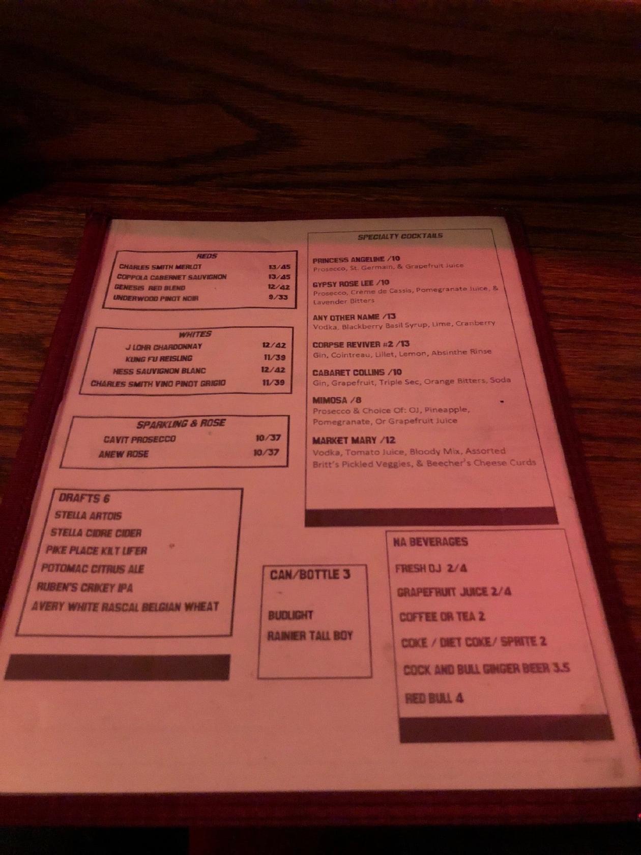 Menu at Can Can Culinary Cabaret, Seattle