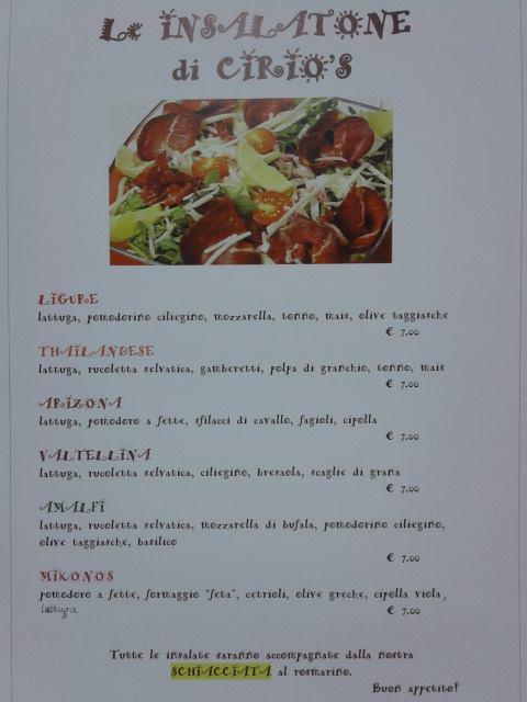 Menu da Cirio'S pizzeria, Treviso