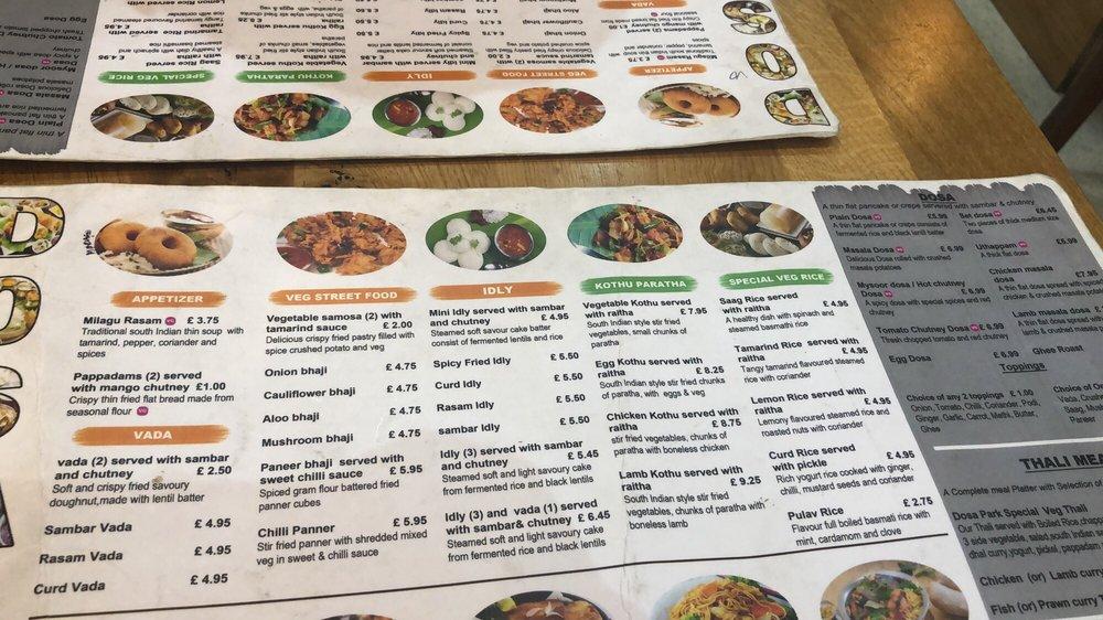 Menu at Dosa Park restaurant, Oxford