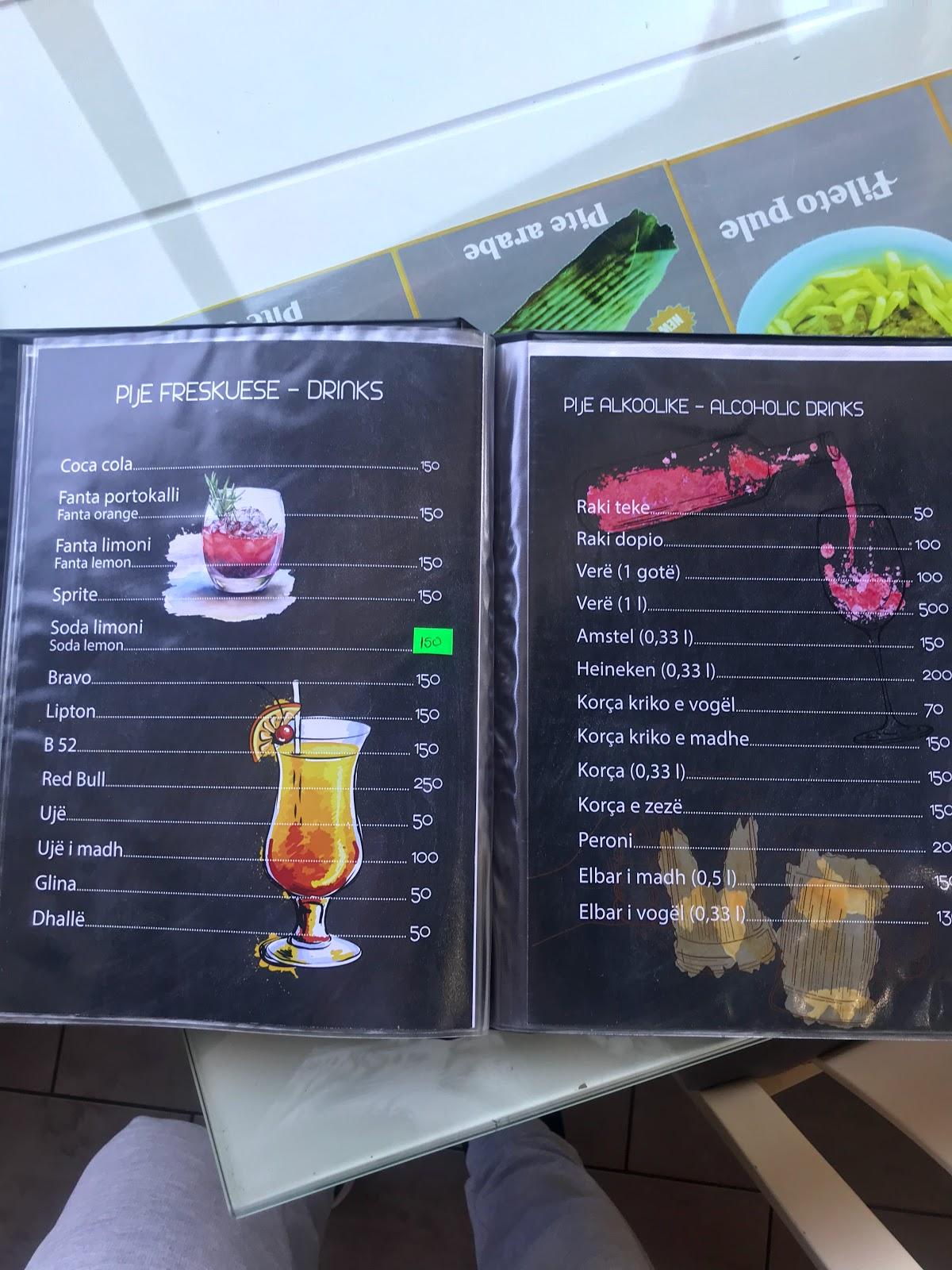Menu at Fast_food_drinks restaurant, Sarandë