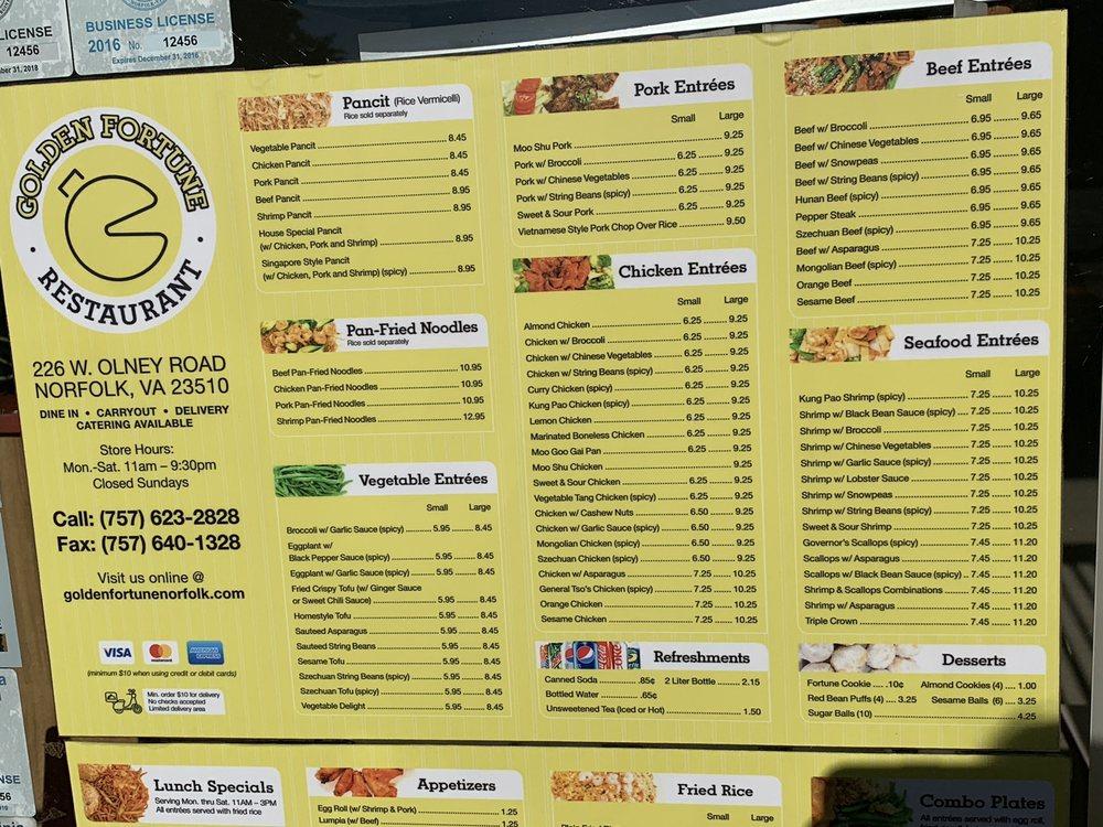Menu at Golden Fortune Restaurant, Norfolk