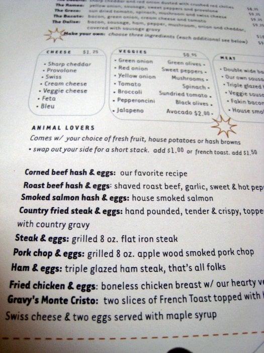 Menu at Gravy restaurant, Portland, N Mississippi Ave