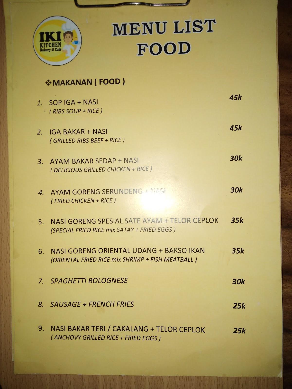 Menu at IKI'S KITCHEN Bakery & Cafe, Central Jakarta