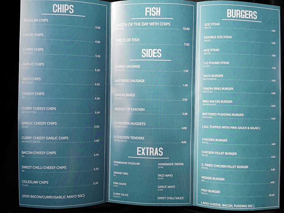 Menu at JC's Takeaway restaurant, Skibbereen