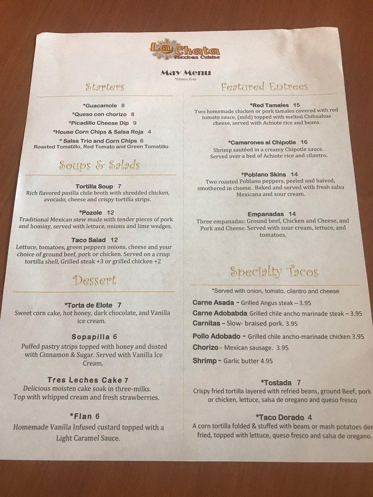 Menu at La Chata Mexican Cuisine. restaurant, Cottleville, Mid Rivers ...