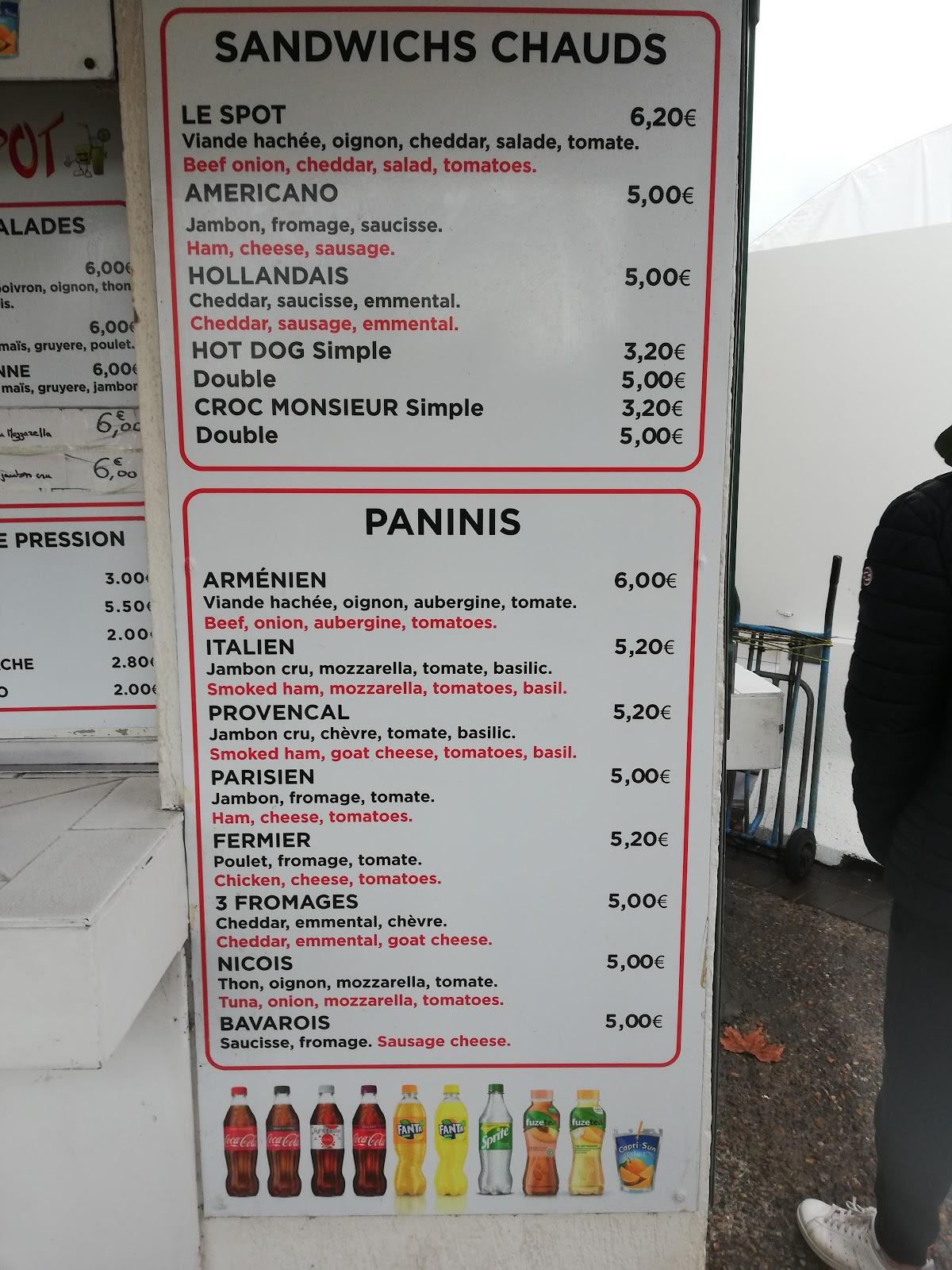 Menu at Le SPOT sandwicherie restaurant, Cannes
