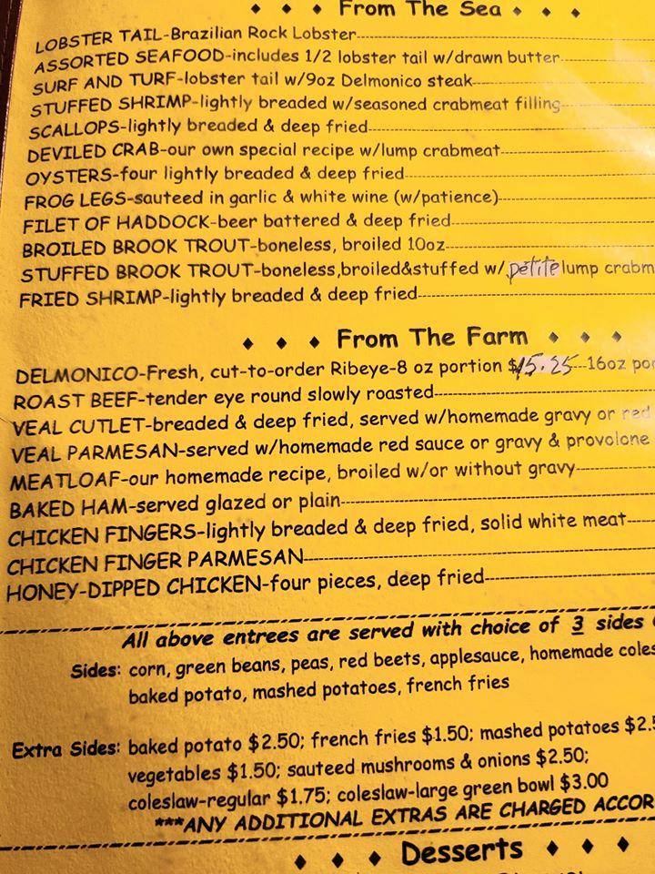 Menu at Lengyel’s restaurant, Nesquehoning