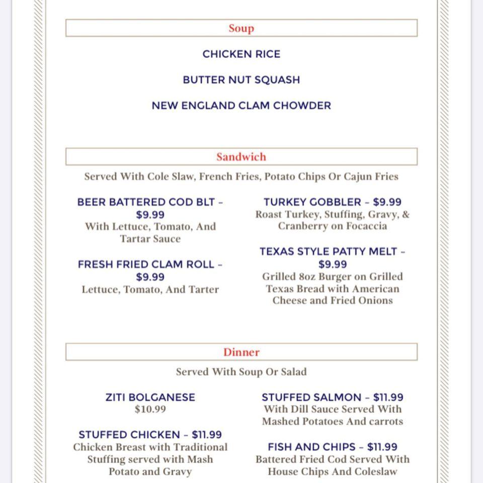 Menu at New Hartford Diner restaurant, New Hartford