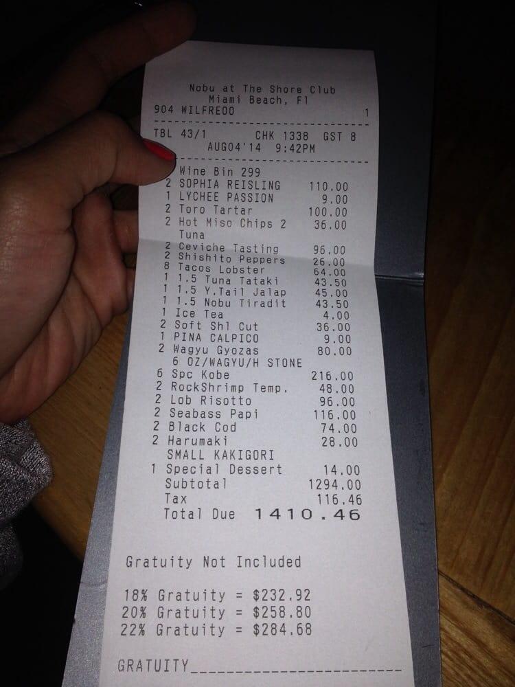 Menu at Nobu Miami restaurant, Miami Beach
