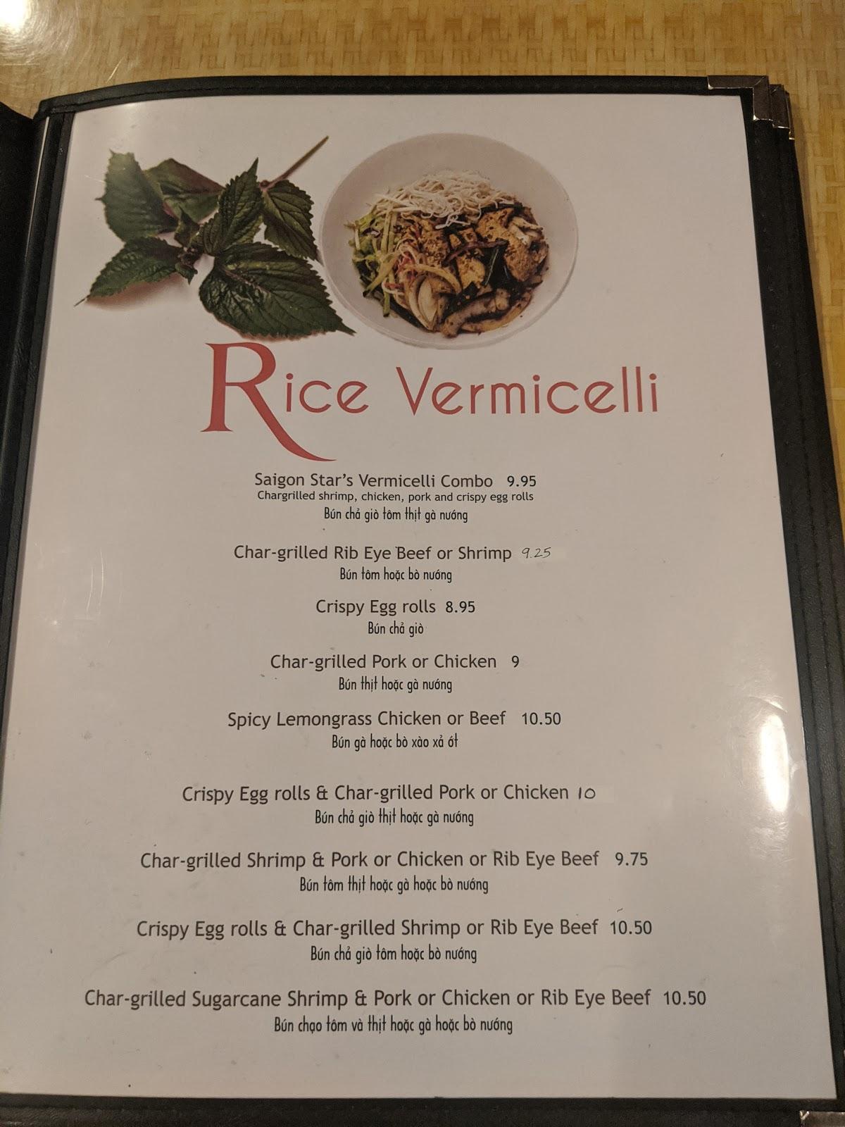 Menu at Saigon Star Restaurant, San Diego, Friars Rd suite e