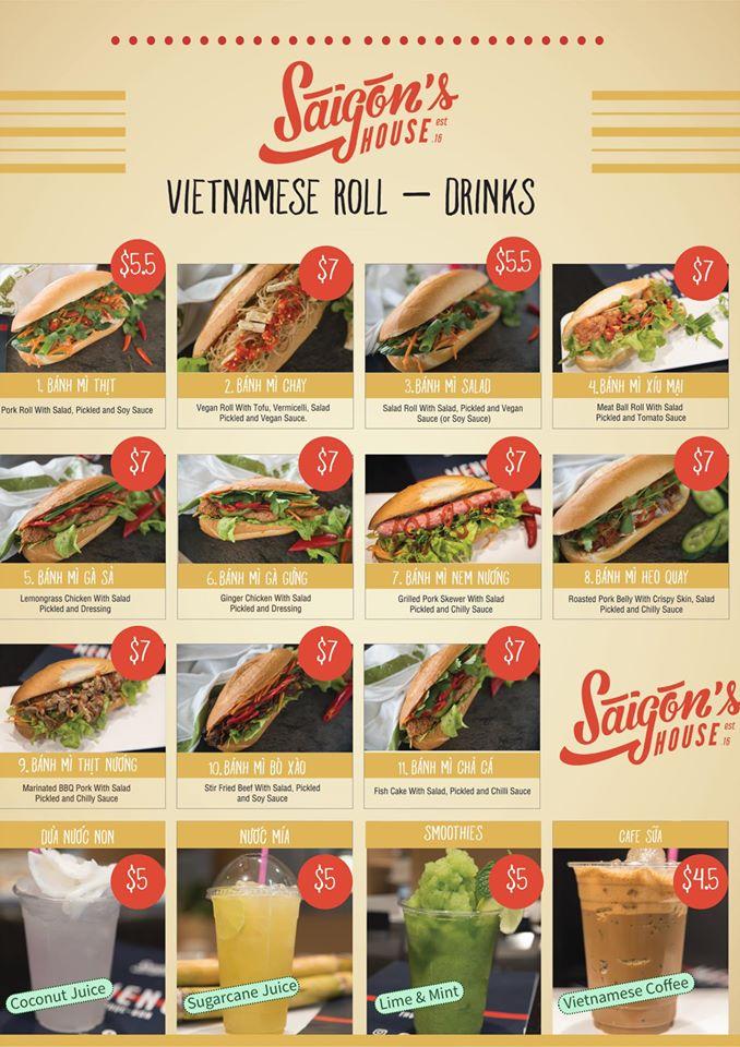 Menu at Saigon's House restaurant, Haymarket