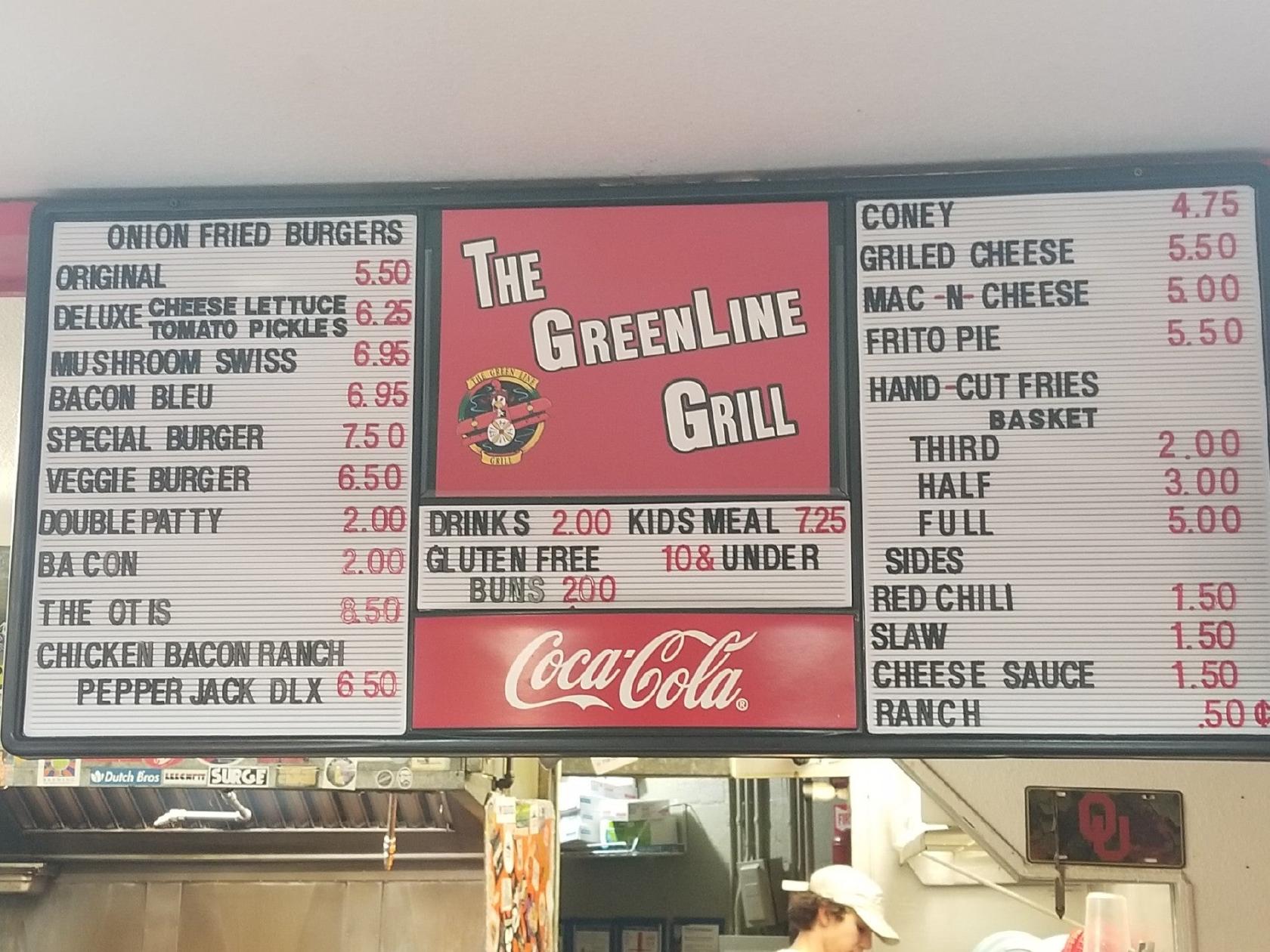 Menu at The Green Line Grill restaurant, Colorado Springs