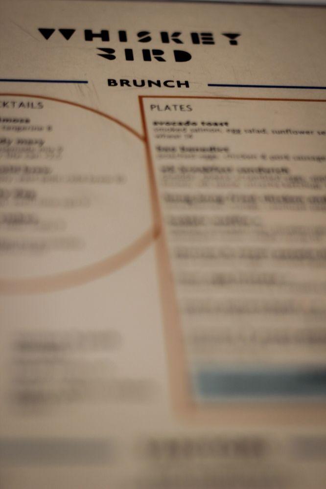 Menu at Whiskey Bird restaurant, Atlanta
