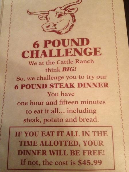 Menu at Cattle Ranch steakhouse, Sanford, Sanford Ave
