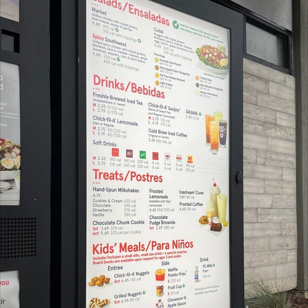 Menu at Chick-fil-A fast food, Daly City