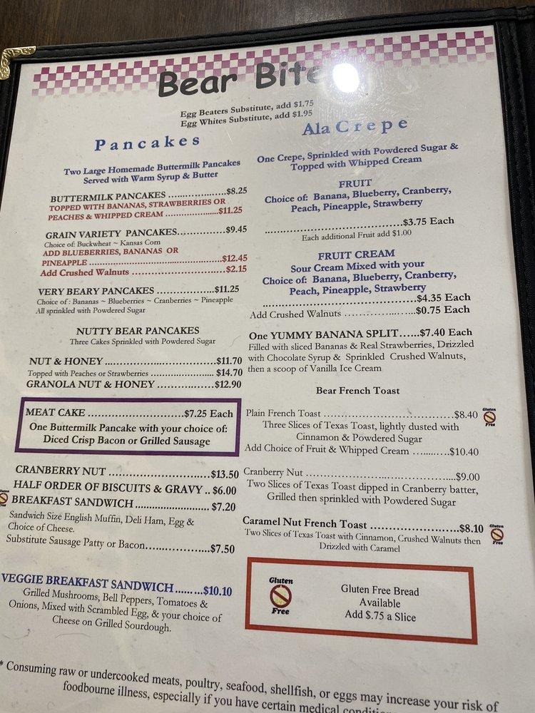 Menu at Hungry Bear restaurant, Woodland Park