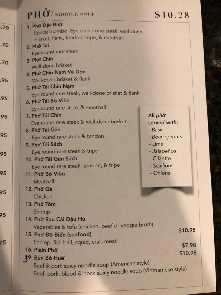 Menu at Life Pho restaurant, Severna Park