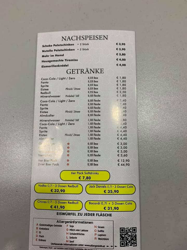 Menu at Matrix Lounge pub & bar, Vienna