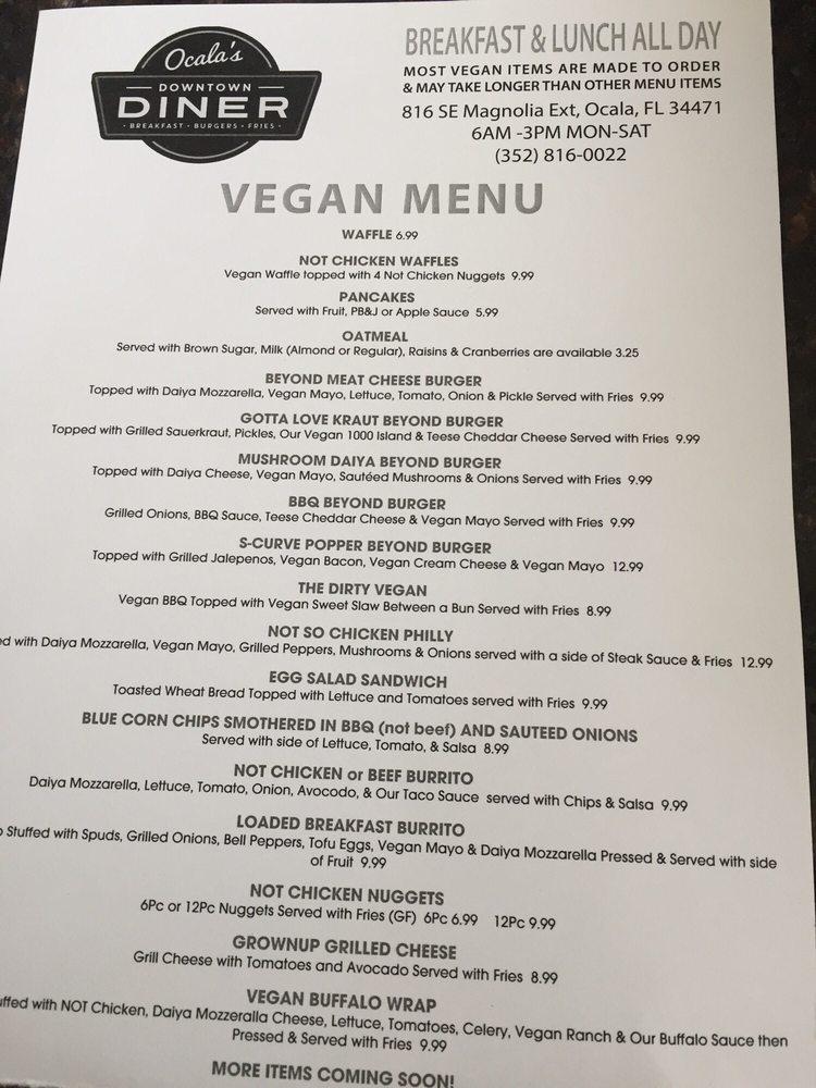 Menu at Ocala Downtown Diner restaurant, Ocala