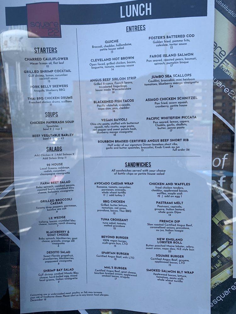 Menu at Square 22 Restaurant and Bar, Strongsville
