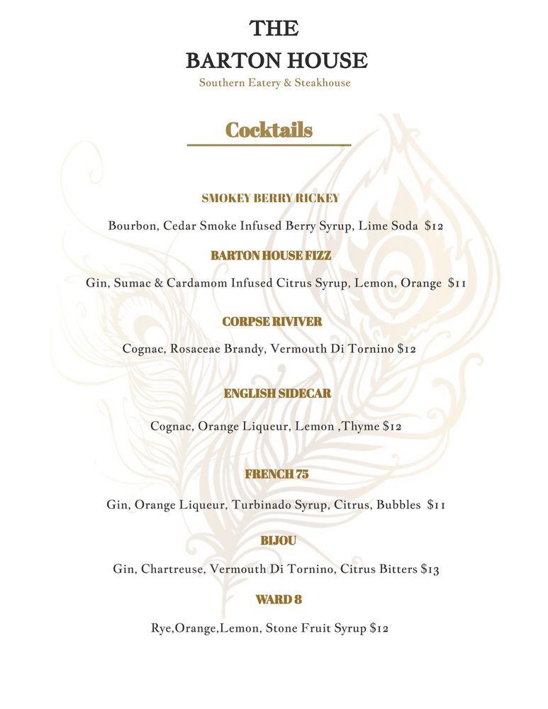 Menu at The Barton House of Salado, Salado