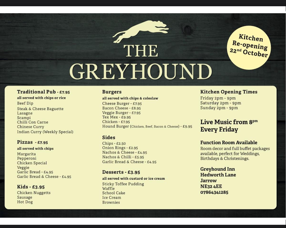 Menu at The Greyhound Inn pub & bar, Jarrow