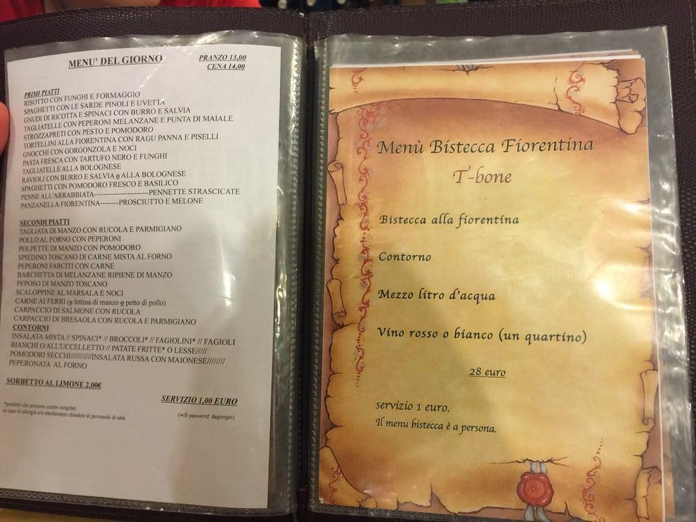 Menu da Trattoria da Giorgio ristorante, Firenze
