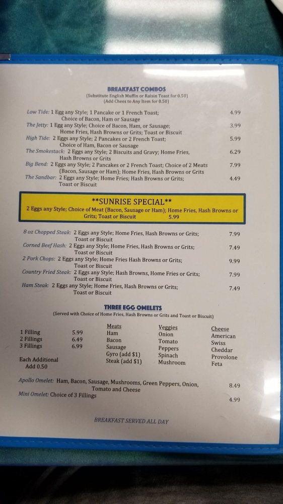 Menu at Apollo Beach Diner restaurant, Apollo Beach
