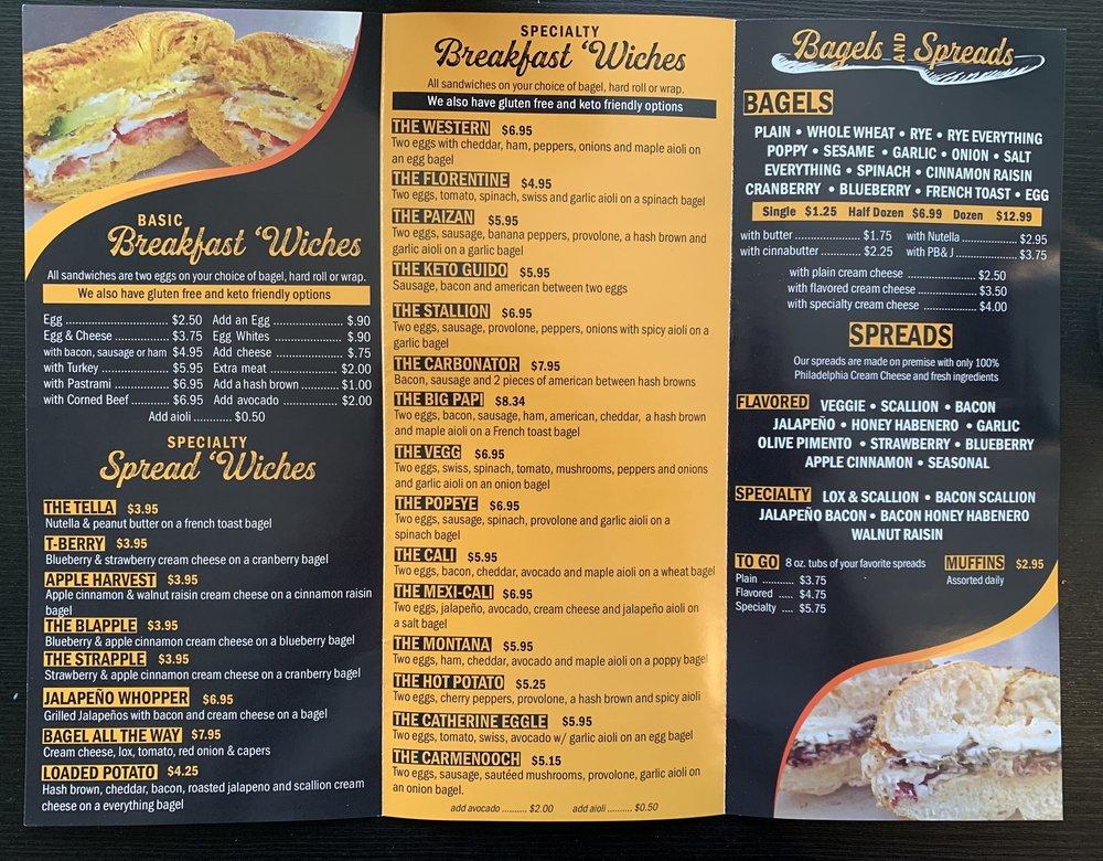 Menu at DeRocco's Wiches Bagels and Brew cafe, Naugatuck