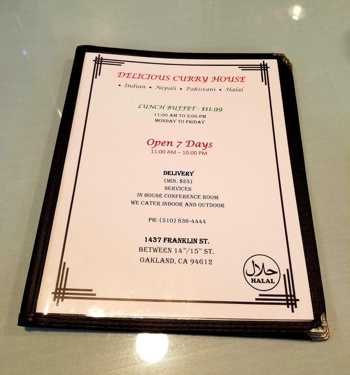 Menu at Delicious Curry House restaurant, Oakland, Franklin St