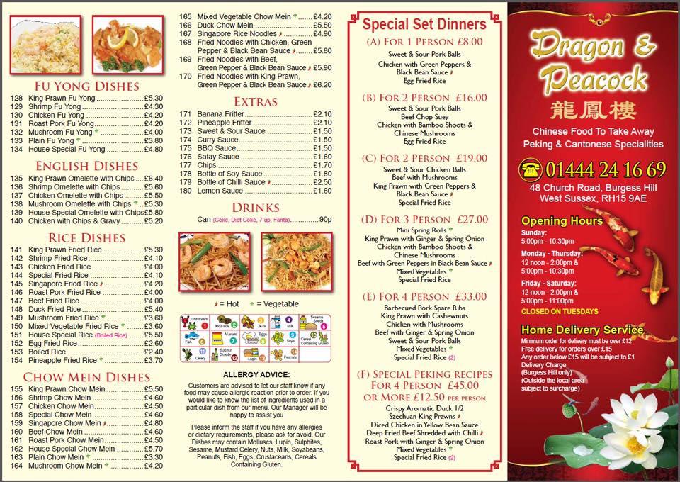 Menu at Dragon & Peacock fast food, Burgess Hill
