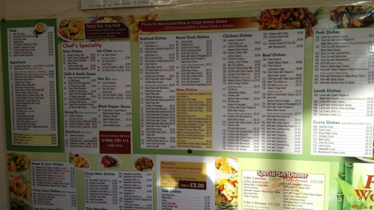 Menu at Fei Wong galashiels fast food, Galashiels