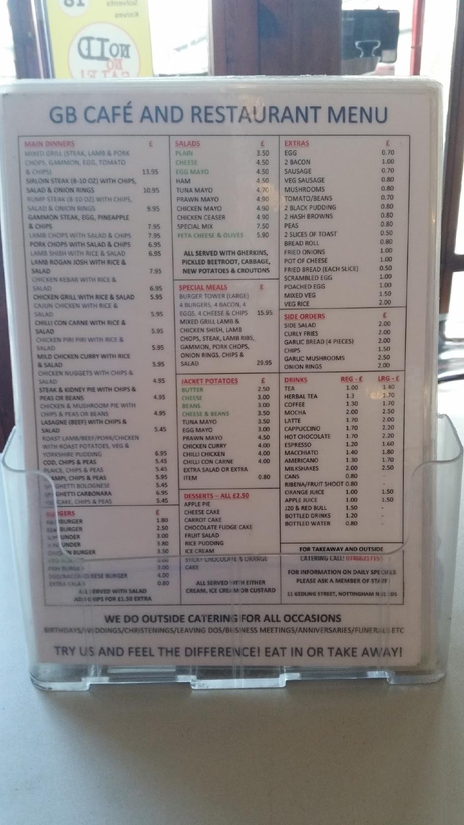 Menu at GB Cafe Oriental Diner & Sushi Bar, Nottingham